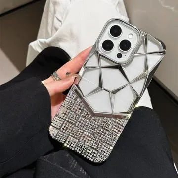 IPHONE 16 PRO MAX RHINESTONE GEOMETRIC DIAMOND PATTERN CASE - SILVER