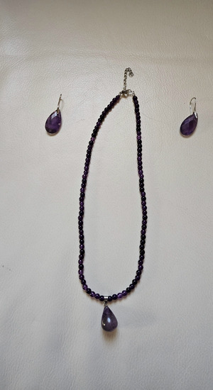 Dreamdrop Amethyst ogrlica i minđuše, polud. kamen