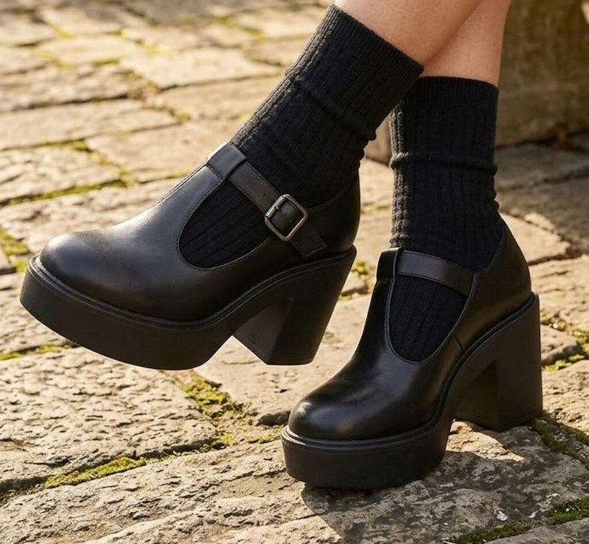 Ženske cipele na platformu sa blok petom i T‑remenom - Model: Mary