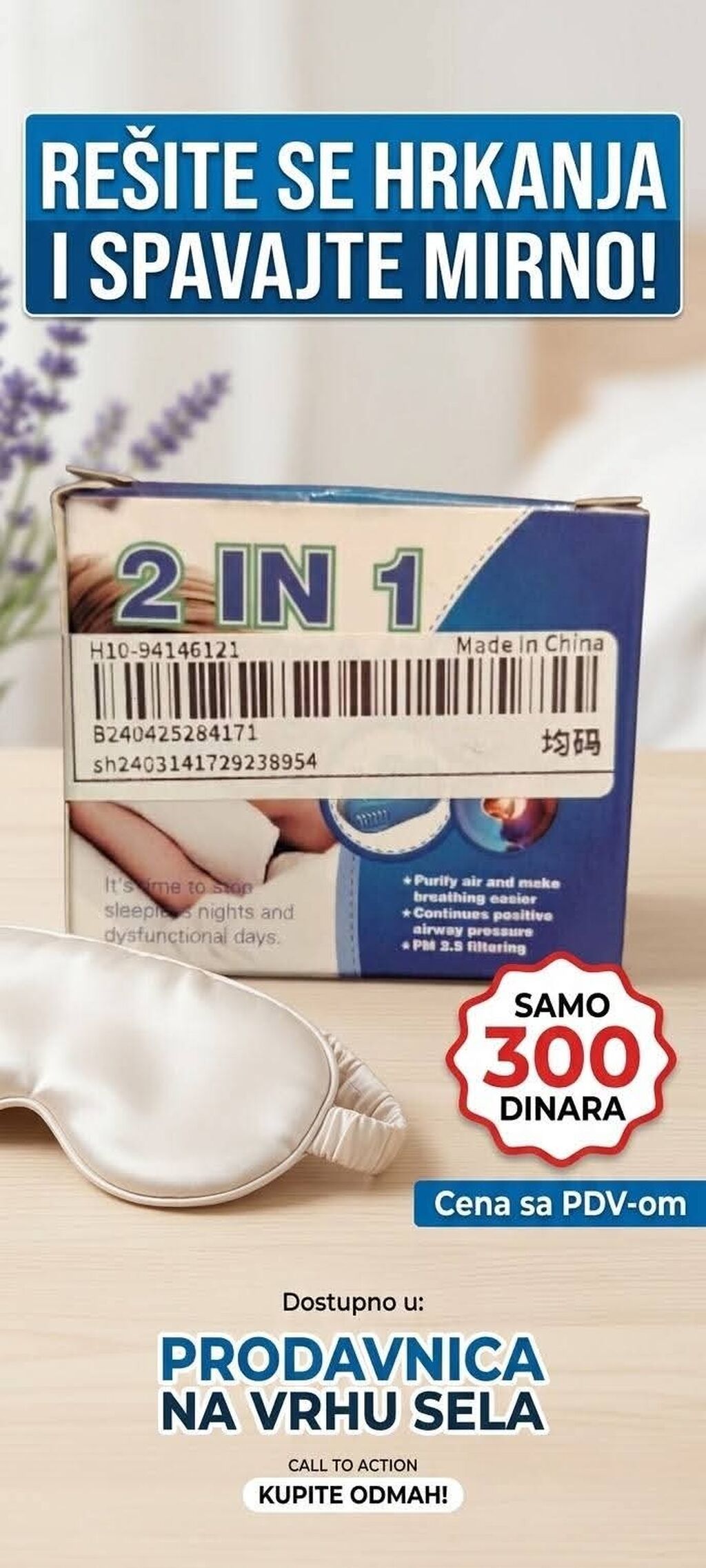 **2 u 1 pomoćno sredstvo protiv hrkanja** Praktičan dodatak za