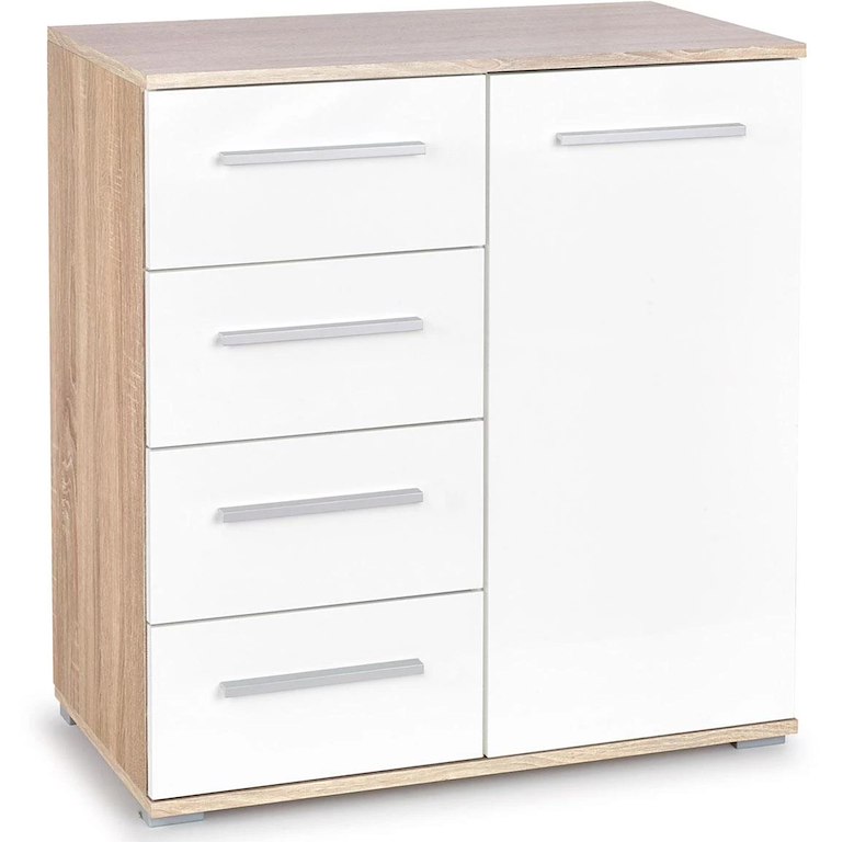 Lima KM-2 komoda 4 fioke + 1 vrata 77x40x82 cm bela/natur (Sonoma hrast)