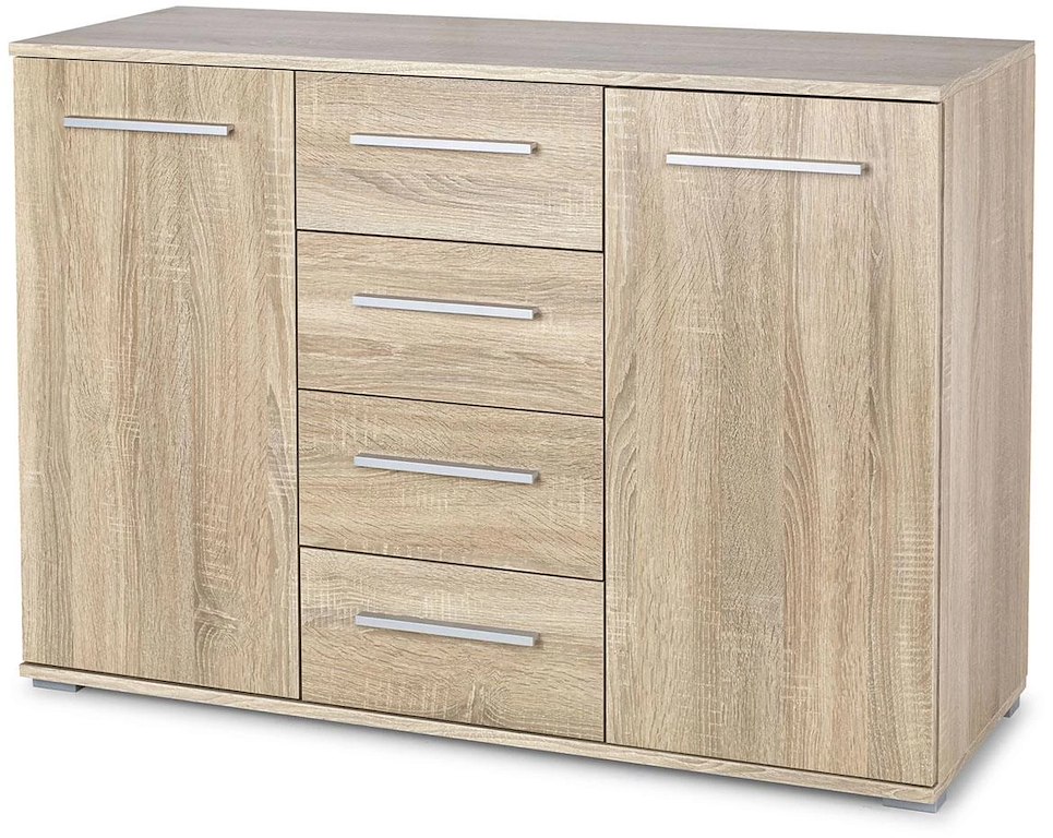 Lima KM-4 komoda 4 fioke + 2 vrata 116x40x82 cm natur (Sonoma hrast)