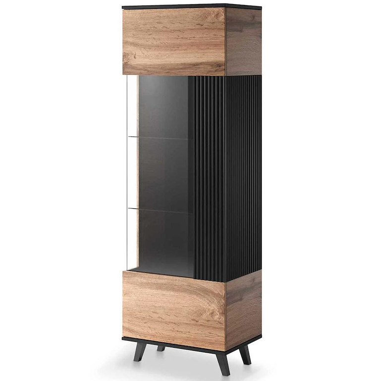 Random vitrina 1 vrata 60x40x182 cm crna/natur (votan hrast)