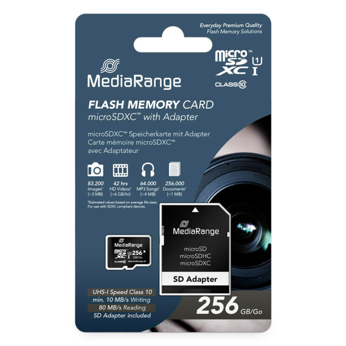 MicroSD MediaRange (+ SD adapter) 256GB klasa 10