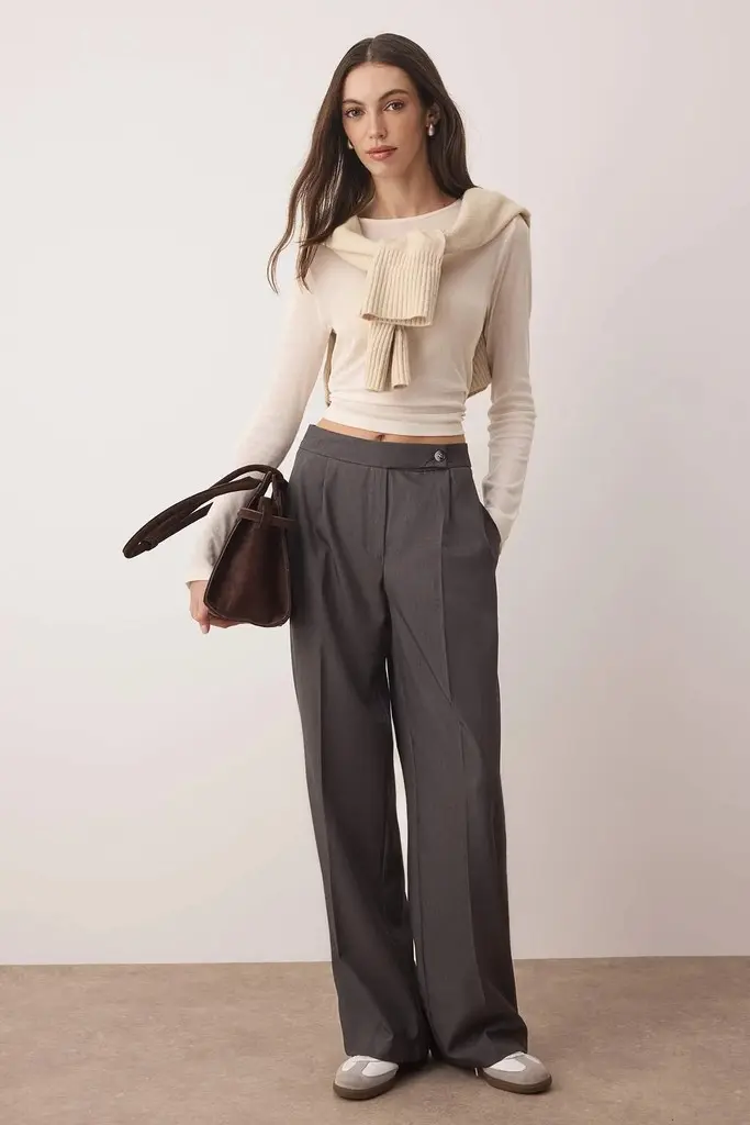 Trendyol Milla ženske pantalone Twoaw26Pl00036, siva