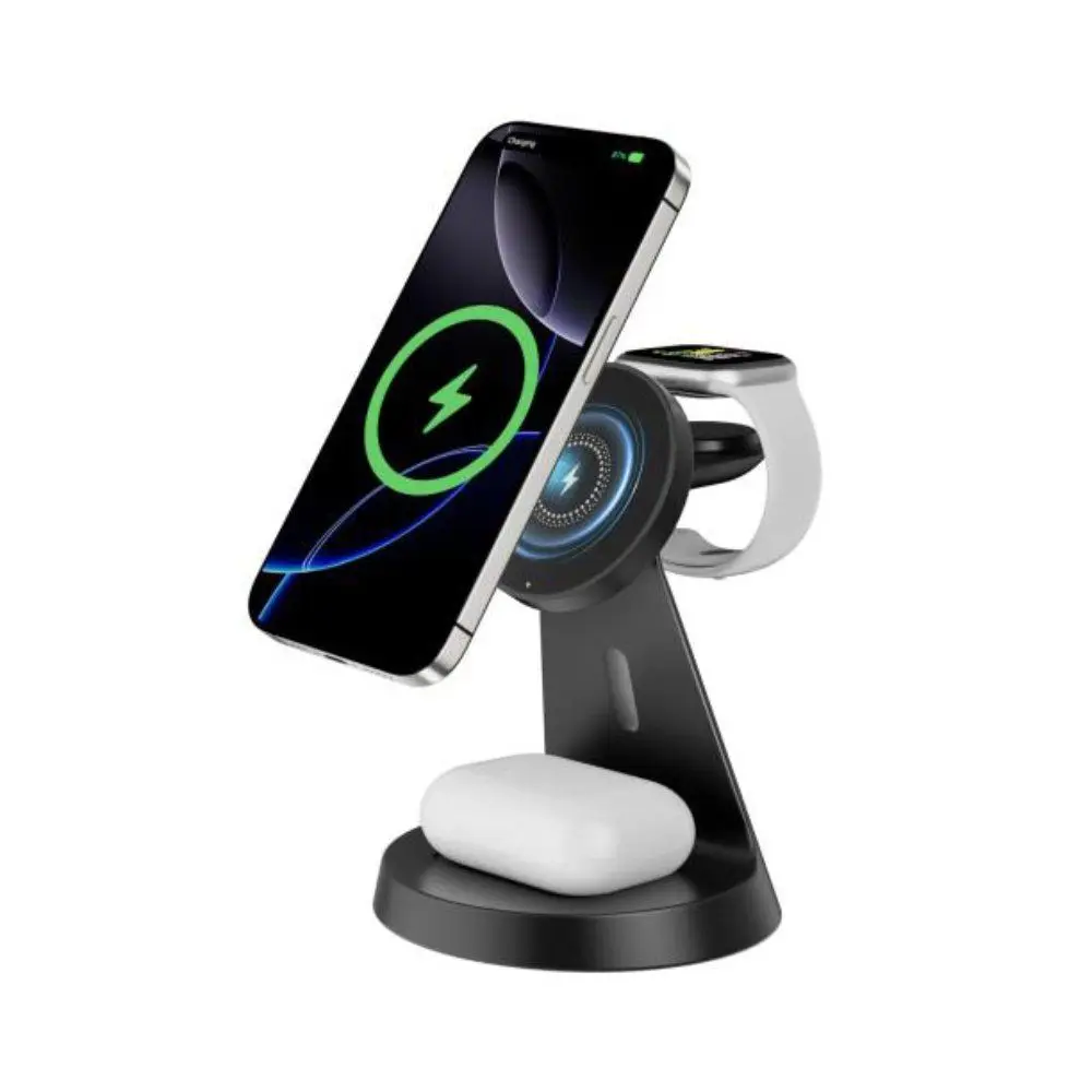 Desktop držač za mobilni telefon ZJ02, Magnetic, 3u1, Bežični punjač za telefon, slušalice i Apple Watch