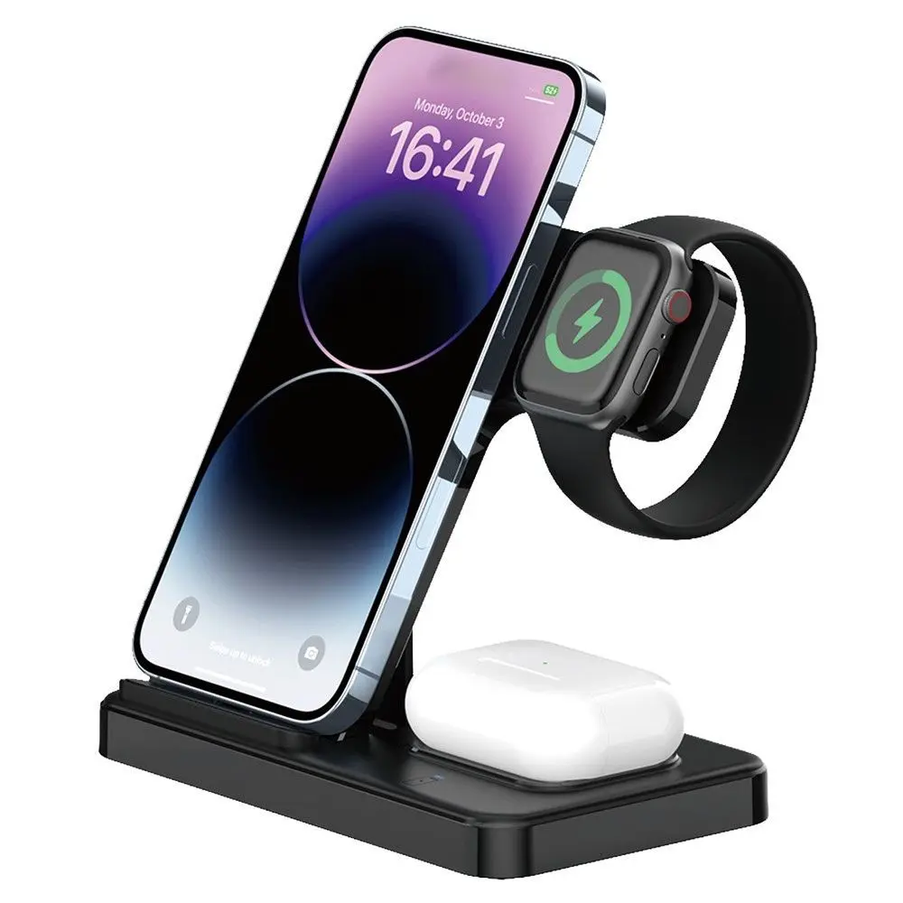 Desktop držač za mobilni telefon Z5G, 3u1, Bežični punjač za telefon, slušalice i Apple Watch