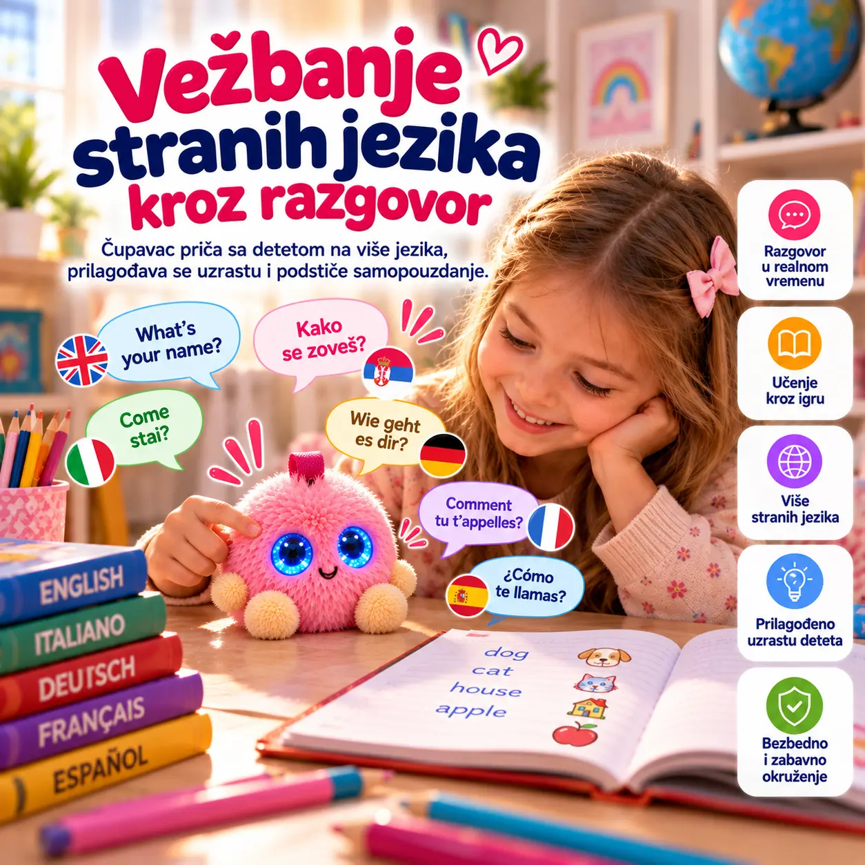 Aitoys AI Čupavac, Vežbanje stranih jezika, Roze