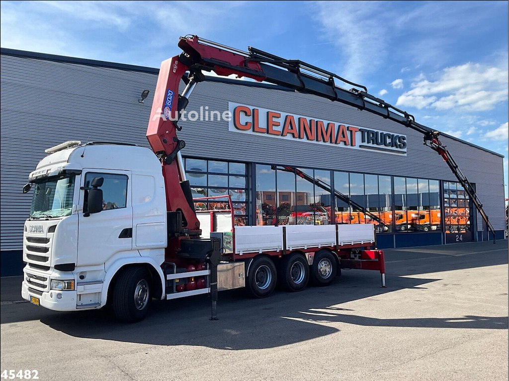 Scania R 490 8x4 Euro 6 Retarder HMF 60 Tonmeter laadkraan + Fly-Jib kamion s ravnom platformom