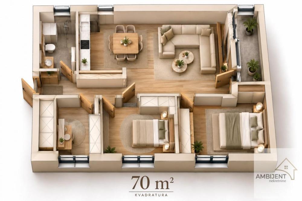 Troiposoban stan na prodaju, 70m2, 175.000€