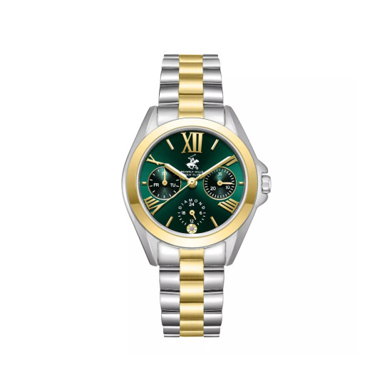 Beverly Hills Polo Club BP3653C.270 ženski sat Multifunction Elegant Sport Diamond Two Tone Stainless Steel Sunray Emerald Green Dial 33mm