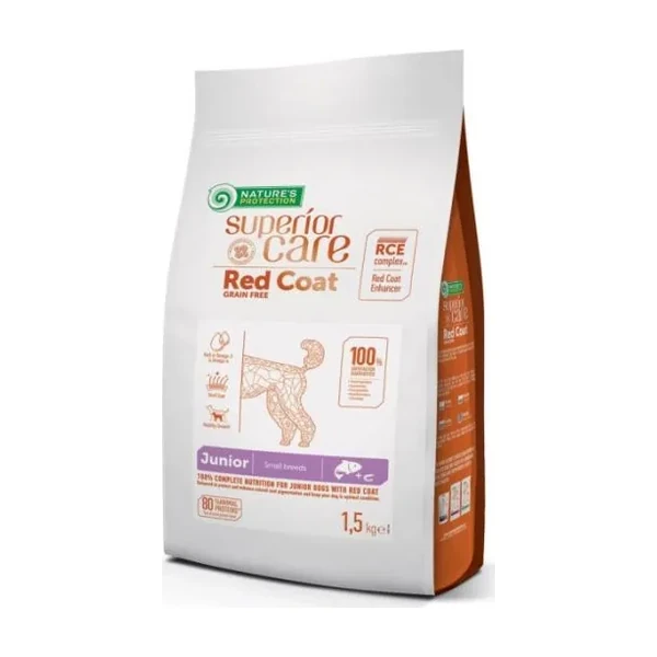 Nature’s Protection Superior Care granule za juniore crvene dlake malih rasa, losos, bez žitarica — koža i dlaka