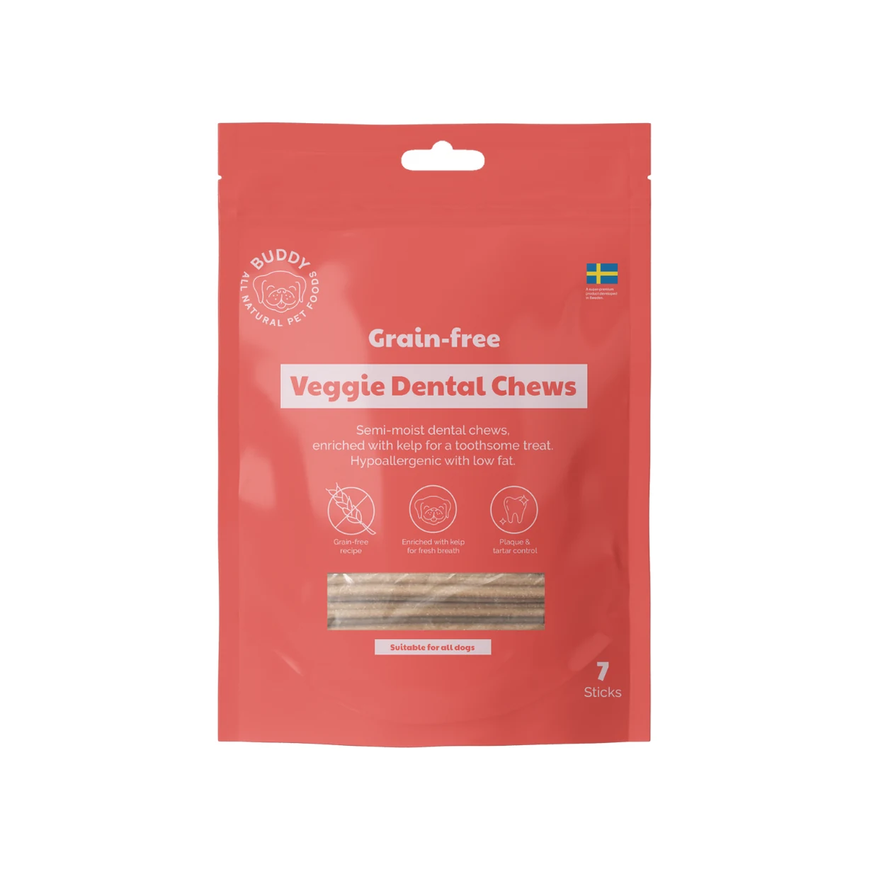 Buddy Veggie Dental Chew dentalne poslastice za pse, tapioka i kurkuma — oralna nega, bez žitarica