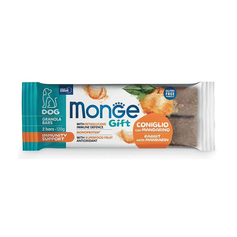 Monge Gift granola pločice za odrasle pse, zečetina i mandarina — imunitet