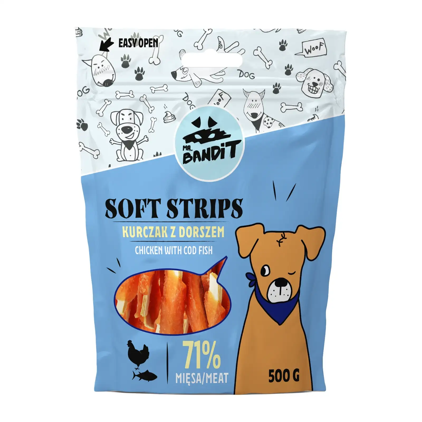 Mr. Bandit Soft Strips mekana poslastica za pse, piletina i riba — trening, 500 g
