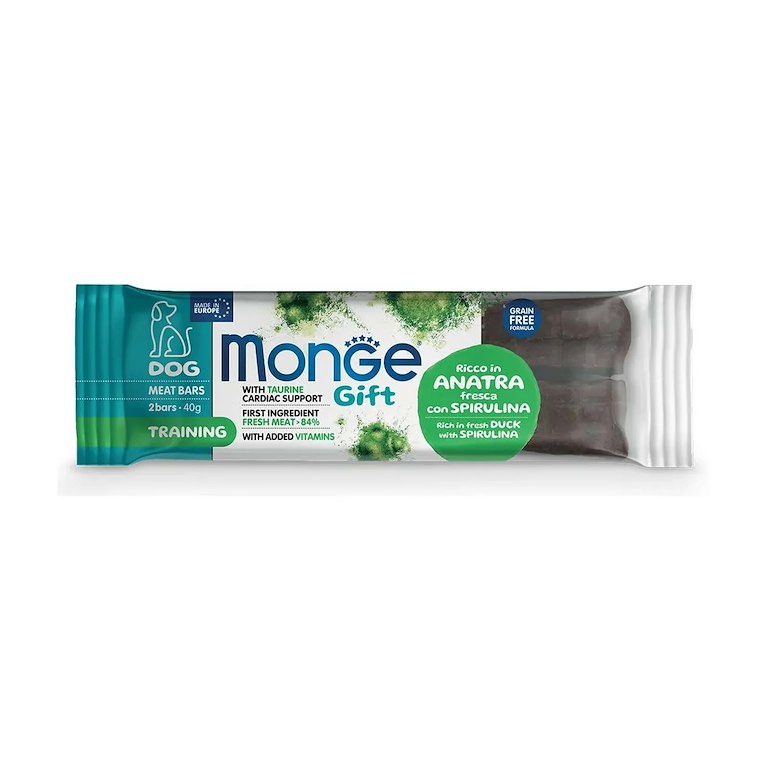 Monge Gift mesne štanglice za odrasle pse, pačetina i spirulina — trening