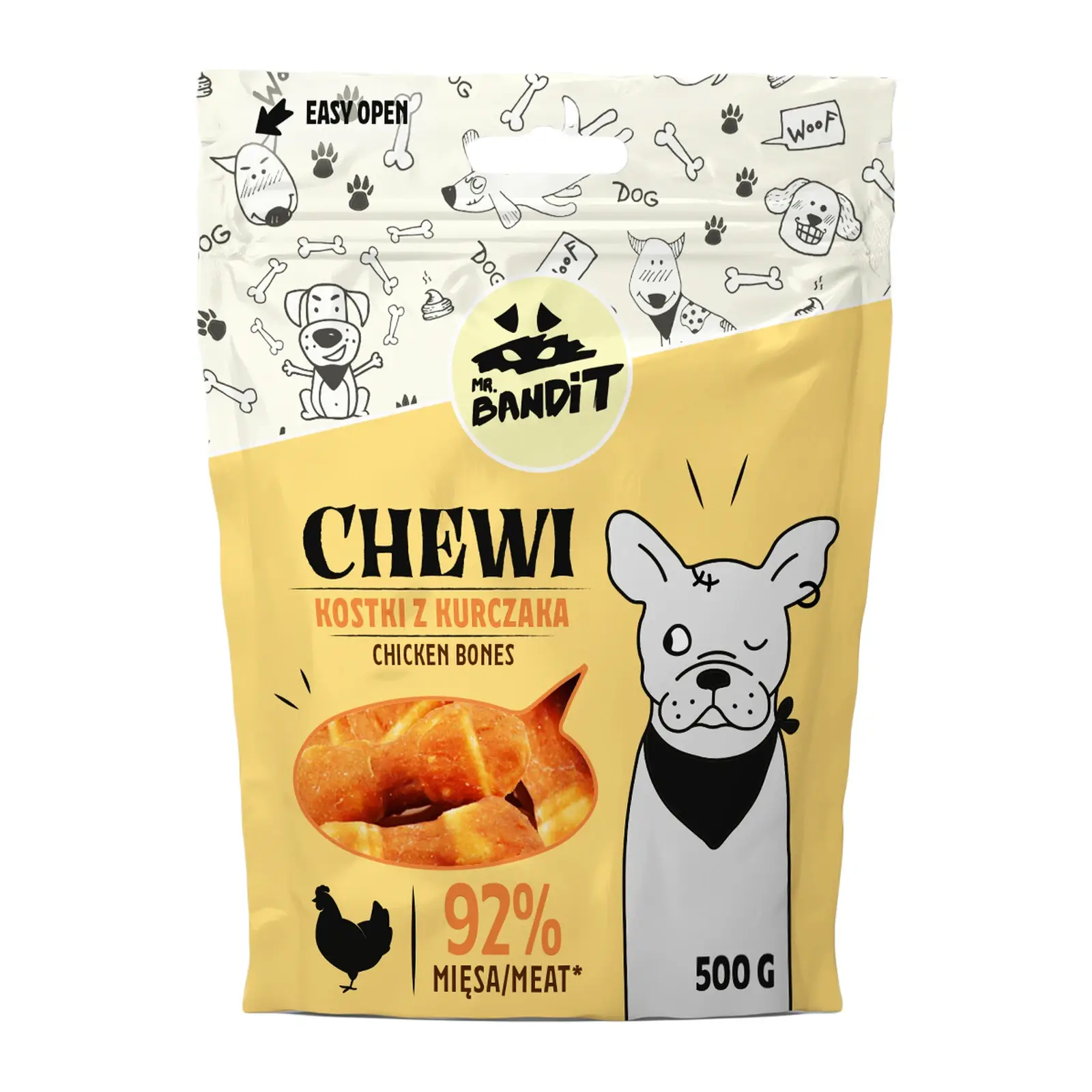 Mr. Bandit Chewi sušena poslastica za pse, piletina — dugo žvakanje, 500 g