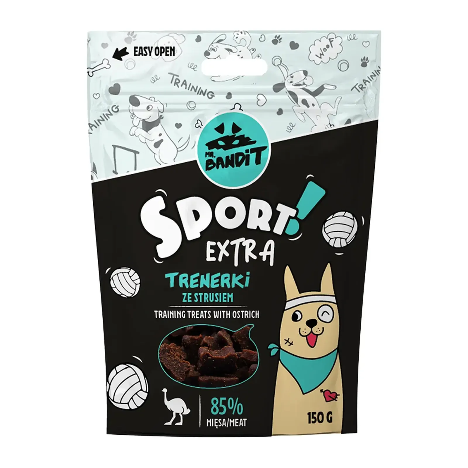 Mr. Bandit Sport Extra sušena poslastica za pse, nojevo meso — trening, 150 g