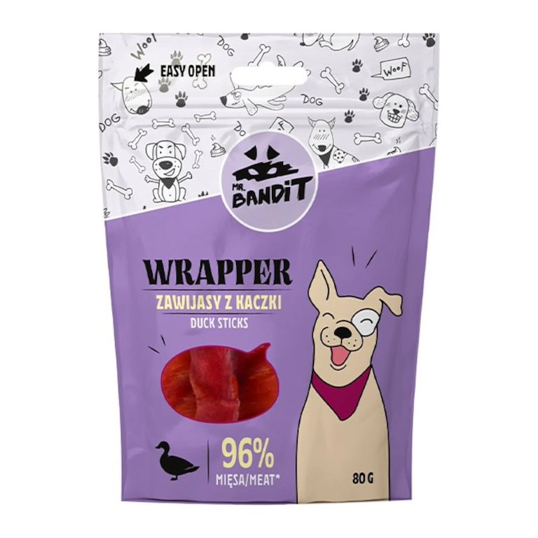 Mr. Bandit Wrapper sušena poslastica za pse, pačetina — nagrađivanje, 80 g