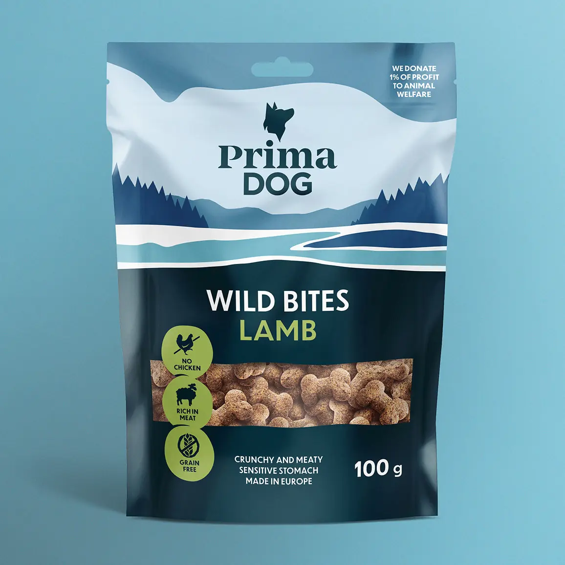 PrimaDog Wild Bites hrskave poslastice za pse, jagnjetina i pasji trn — nagrada