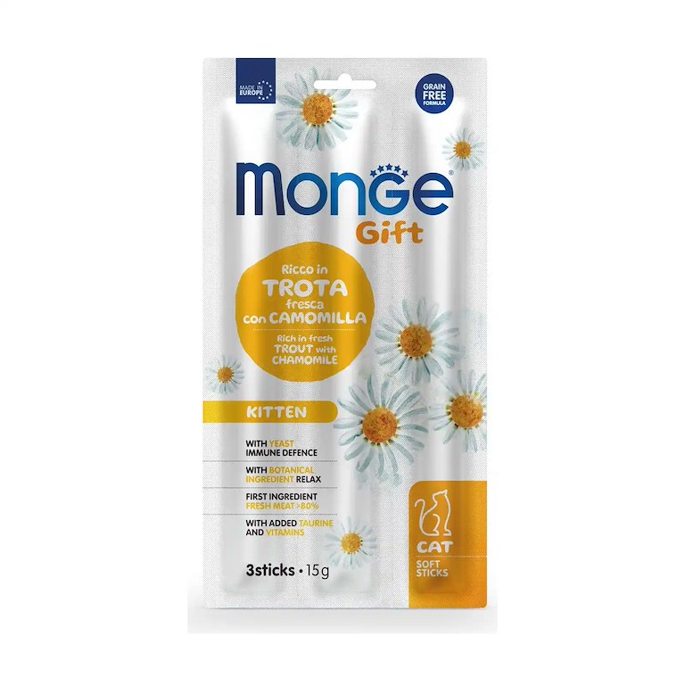 Monge Gift mekani štapići za mačiće, pastrmka i kamilica
