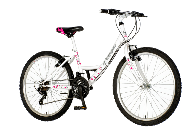 Bicikl junior 24 venssini parma 24" 13" v-brake 18 brzina 132-155cm (xs) belo roze perla uv sjaj