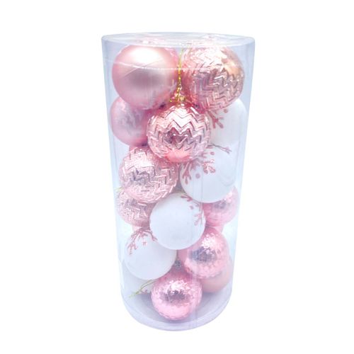 Novogodišnje kuglice 6 cm, roze i bele, 24 komada