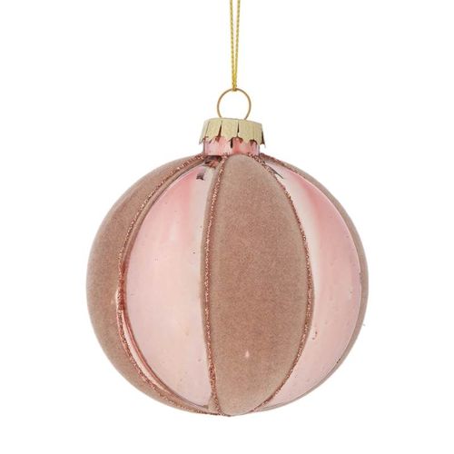Novogodišnja kugla roze, pliš/ SJAJ D.8cm staklo 139222