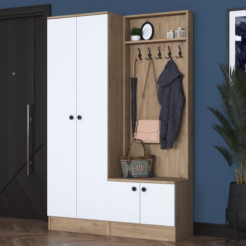 Hanah Home garderober za predsoblje P6 M5 2423, 119,6 cm, beli / orah