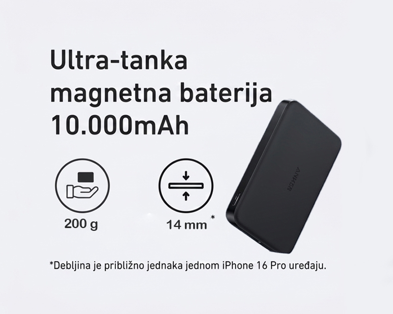 ANKER MagGo 10000mAh, 15W, magnetno bežični power bank, crni