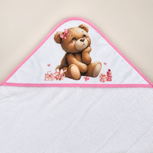 Peškir za bebe sa kapuljačom Meda roze 75x75 cm