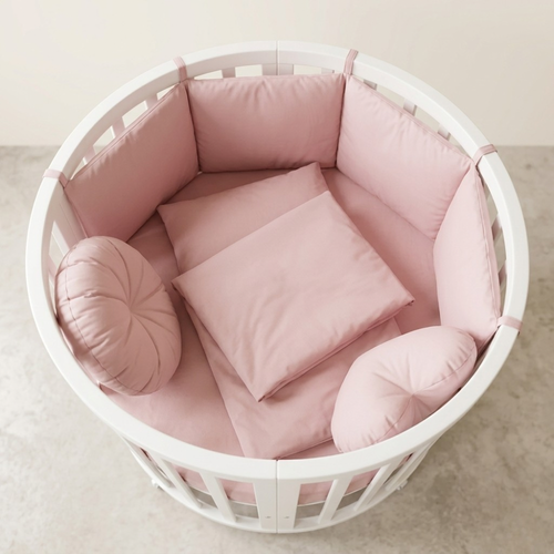 Posteljina za okrugli krevetac puder roze, set 6 delova