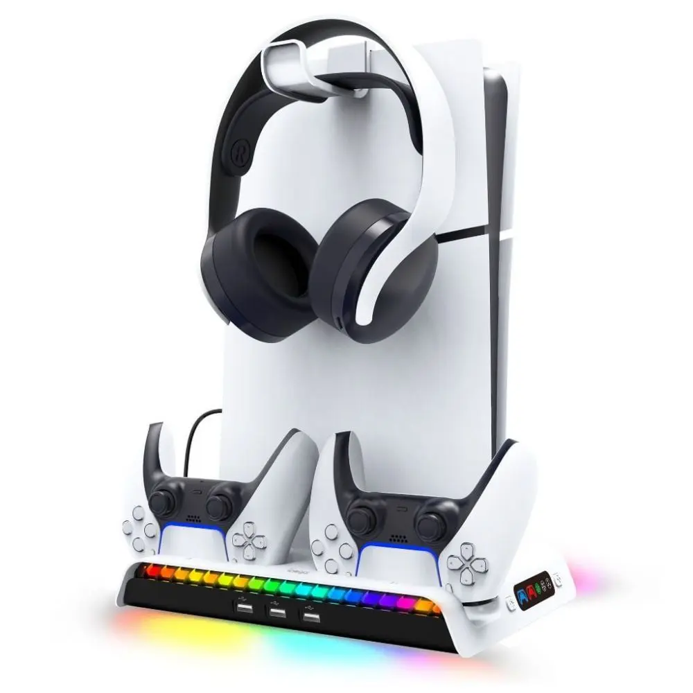 Ipega Stalak za PS5 Slim/Pro PG-P5S006, Vertikalni, Multifunkcionalni, RGB, Beli