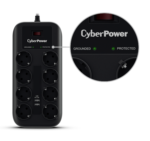 CyberPower produžni kabl sa prenaponskom zaštitom 8x Šuko 2x USB 1.8m P0820SUF0