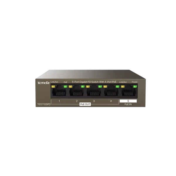 Tenda TEG1105PD 5-portni gigabitni PoE svič 4x PoE OUT 1x PoE IN