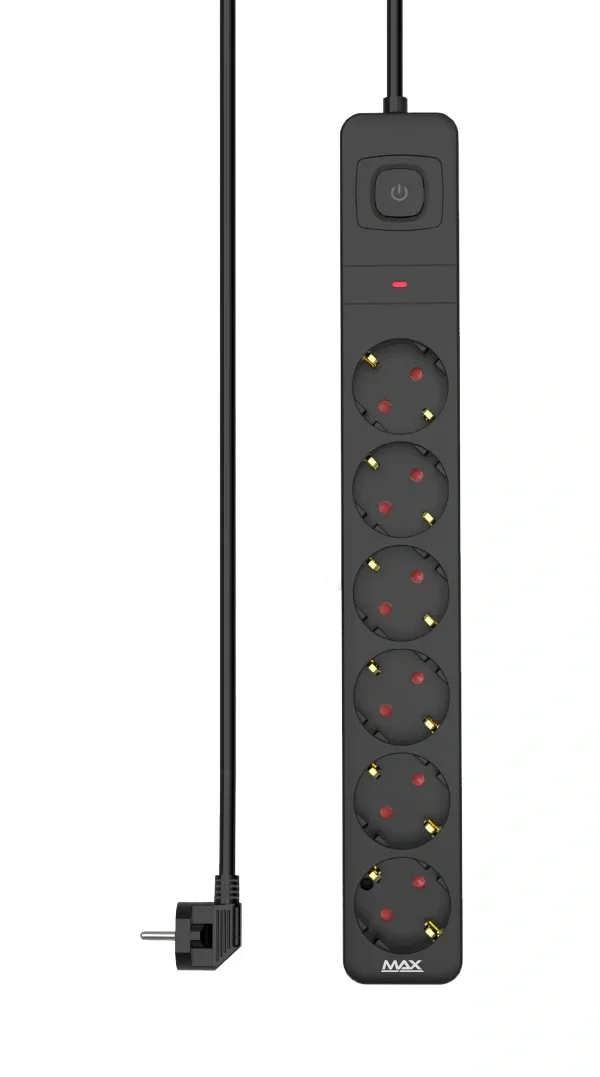 Max MPS-306SOPB produžni kabl sa prenaponskom zaštitom 6 utičnica 1.4m crni