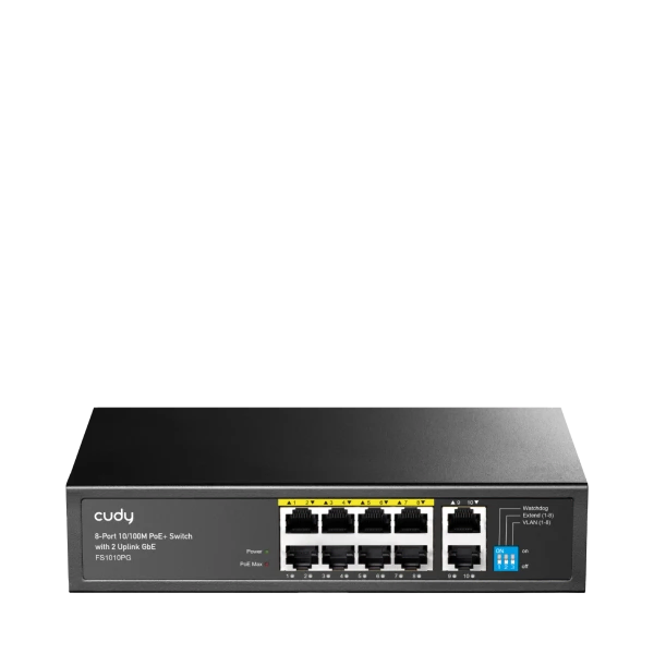 Cudy FS1010PG 10-portni PoE+ svič 8x 10/100 Mbps + 2x Gigabit 120 W