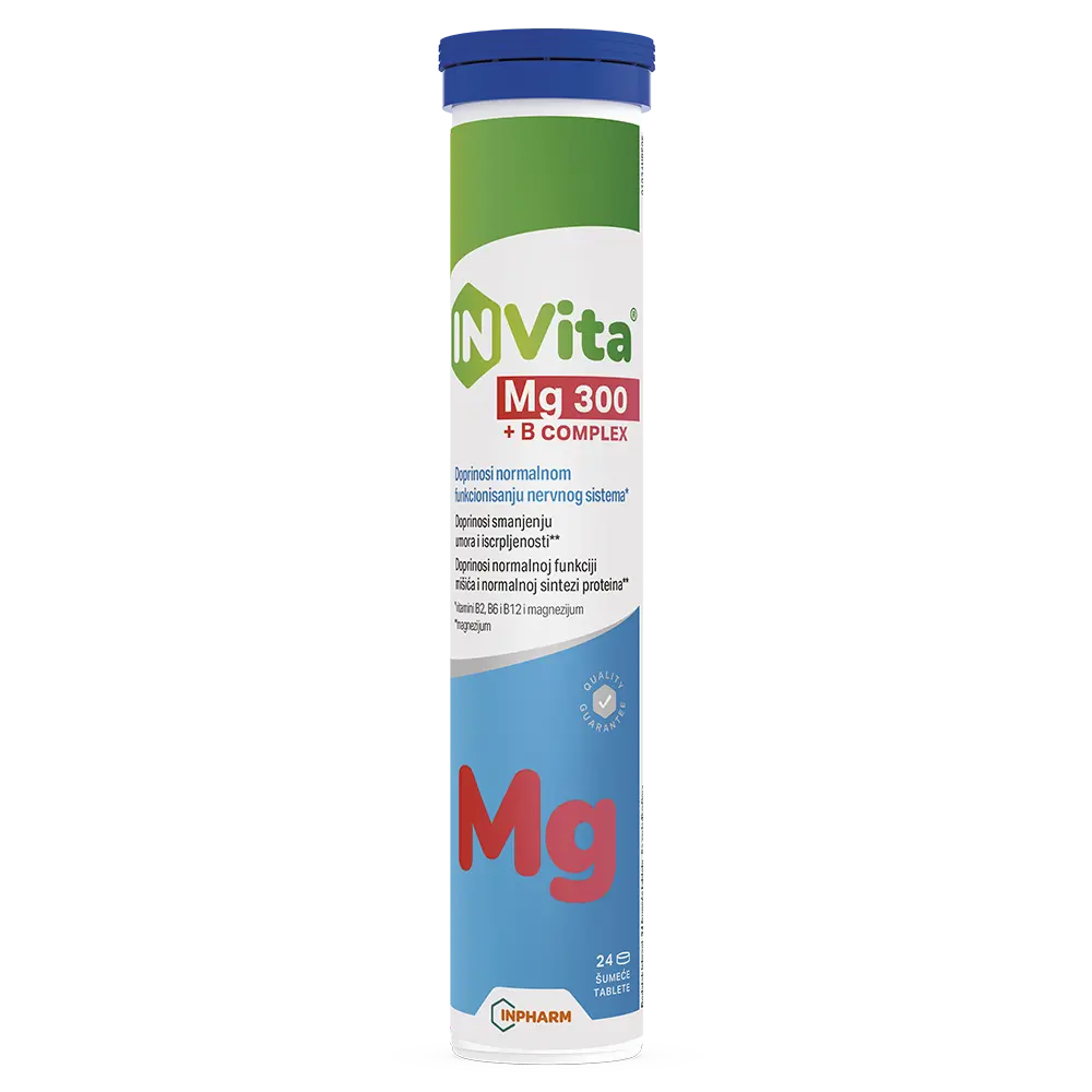 Inpharm InVita Mg 300+B complex magnezijum i kompleks B vitamina, 24 šumeće tablete