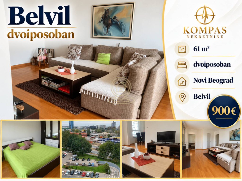 Dvoiposoban stan, Beograd – Blok 67 - Belville | Izdavanje · 61m² · 900€
