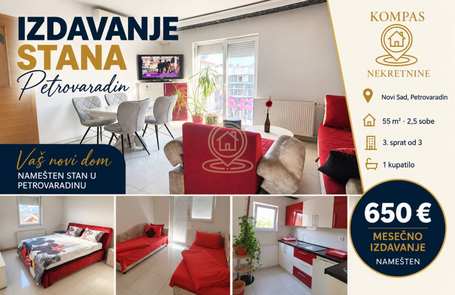 Dvoiposoban stan, Novi Sad – Petrovaradin | Izdavanje · 55m² · 650€