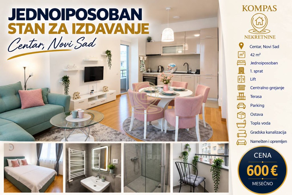 Jednoiposoban stan, Novi Sad | Izdavanje · 42m² · 600€