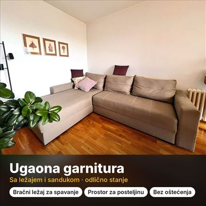 Ugaona garnitura sa ležajem i prostorom za odlagan