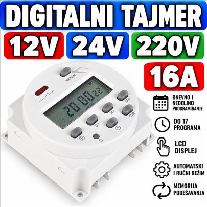 Digitalni tajmer timer 12/24V 220V 16A vremenski