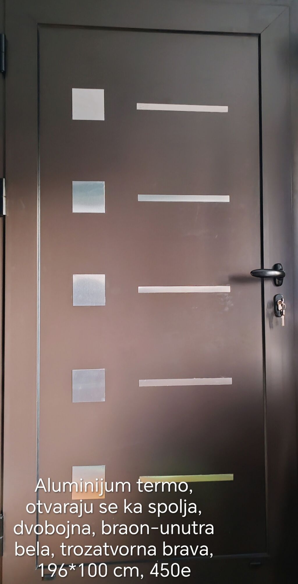 Aluminijumska termo ulazna vrata - Otvaranje ka spolja - Dvobojna