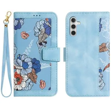 SAMSUNG GALAXY S27 FLORAL WALLET CASE WITH CARD SLOTS - BABY BLUE