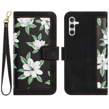 SAMSUNG GALAXY S27 FLORAL WALLET CASE WITH CARD SLOTS - BLACK