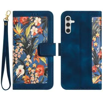 SAMSUNG GALAXY S27 FLORAL WALLET CASE WITH CARD SLOTS - DARK BLUE