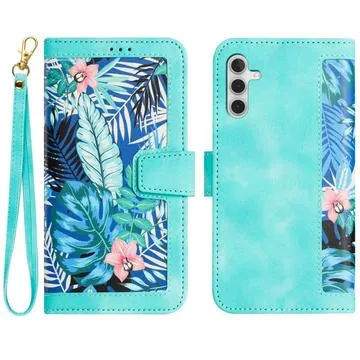 SAMSUNG GALAXY S27 FLORAL WALLET CASE WITH CARD SLOTS - GREEN