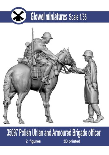 NEW! Glowel Miniatures 35097 Polish WWII Uhlan and Armoured Brigade Oficer (2 x Soldiers and 1 x Horse / 3D-Printed)