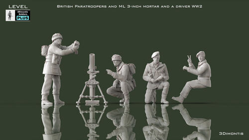 NEW! EMP3D 99202147-35 Zestaw Brytyjskich Spadochroniarzy Z Moździerzem I Kierowca (4 Figurki I Moździerz)